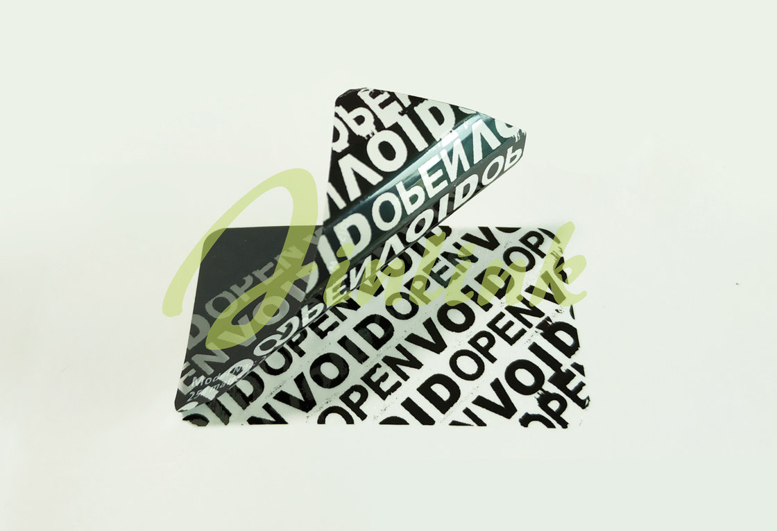 Personalize total transfer warranty security void open label material , Black full transfer tamper evident void material