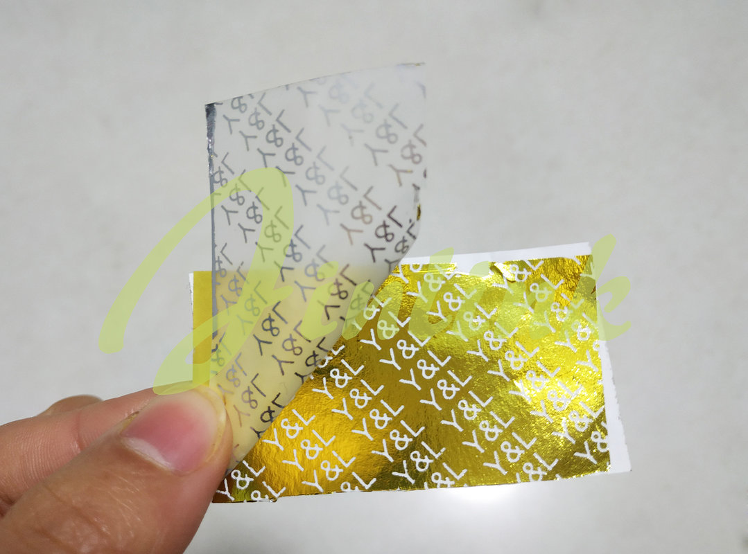 PersonalizeHigh residue total transfer warranty security label material,gold full transfer tamper evident void material