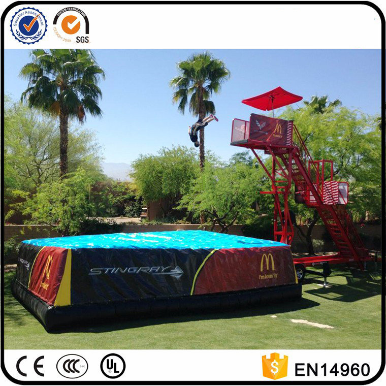 Freefall Inflatable Stunt Jump Platform, Zero Shock Inflatable Cliff Jump with air bag