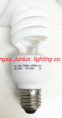 20w half spiral ESL energy saving lamp cfl E27/B22 60lm/w 1200 lumen CRI 80 8000hours 1 year warranty top quality 10mm