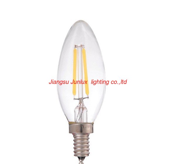 LED clear vintge c35 2w E14 filament candle light transparent glass bulb Lumen illumination decorative interior 100lm/w