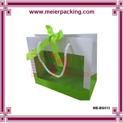 China Fancy high quality retail paper bag wholesale with ribbon closure and clear window supplier