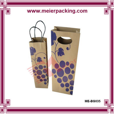 China Cheap OEM kraft paper wine bag with die cut handles and silk screen logo supplier