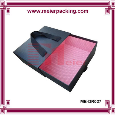 China Print Rigid Chipboard texture Sliding Shoes Drawer paper gift Box with ribbon handle supplier