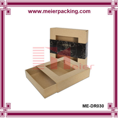 China Custom Made Gift Paper Drawer Box Flat Pack kraft brown paper Box Packaging with clear window supplier