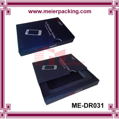 China Customized Drawer Style dark blue texture Paper Gift Box with silvery hot stamping logo for mobile phone supplier