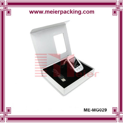 China Clamshell cardboard paper box rigid paper gift box with small clear window for mobile phone packaging supplier