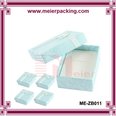China Custom luxurious blue texture paper display ribbon bow gift paper jewel box trinket packing box supplier
