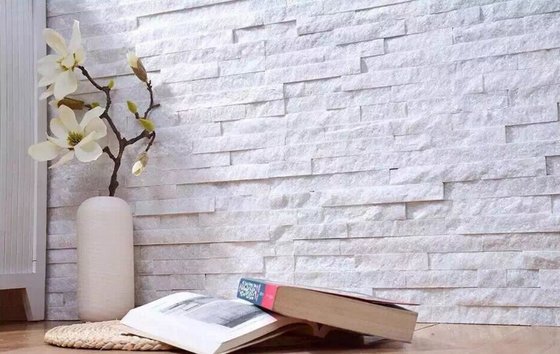 Natrual white quartz quartzite veneer cladding panel cultured stone stacked stone ledge stone glued wall panel flageston