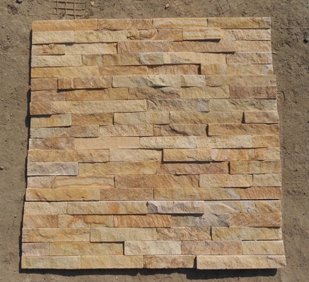 yellow beige sandstone cladding panel cultured stone stacked stone ledge stone glued wall panel flagestone with corner