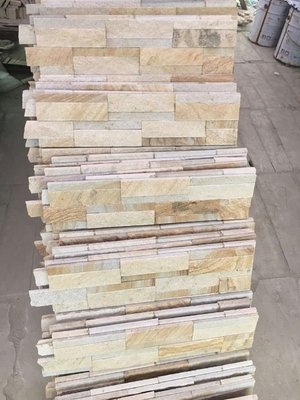 beige yellow sandstone cladding panel cultured stone stacked stone ledge stone glued wall panel flagestone with corner
