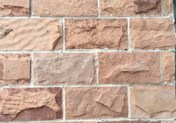 Red pink brow combinated sandstone mushroom stone wall cladding decoration 30x15cm mushroomed stone wall cadding tiles