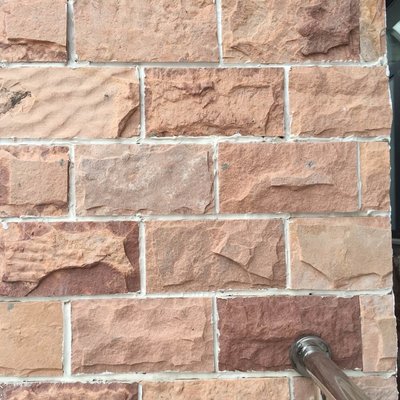Red pink brow combinated sandstone mushroom stone wall cladding decoration 30x15cm mushroomed stone wall cadding tiles