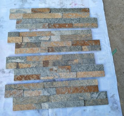Rusty yellow beige grey slate wall cladding Cultured sotne tiles panels stacked stone ledge stone glued wall panels