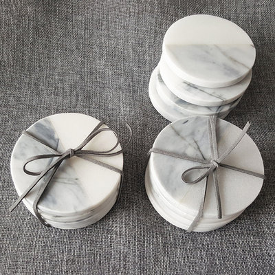 natural marble stone round coaster with rubble backing 10mm diameter