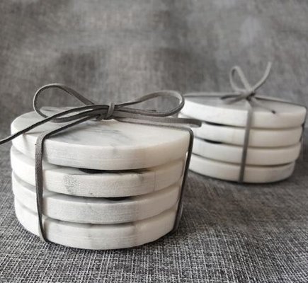 natural marble stone round coaster with rubble backing 10mm diameter