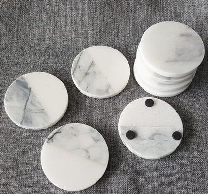 natural marble stone round coaster with rubble backing 10mm diameter