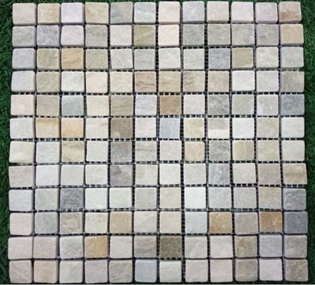 Natural beige yellow slate limestone floor and wall mosaic tiles paving stone mosaics sheets 305x305mm