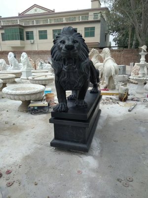Garden decoration statues outdoor granite handcarved lions sculptures black colour stone lions