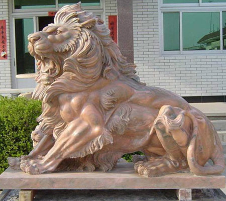 Garden decoration statues outdoor granite handcarved lions sculptures red colour stone lions