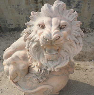 Garden decoration statues outdoor granite handcarved lions sculptures red colour stone lions