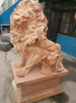 Garden decoration statues outdoor granite handcarved lions sculptures red colour stone lions