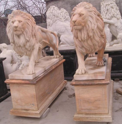 Garden decoration statues outdoor granite handcarved lions sculptures red colour stone lions