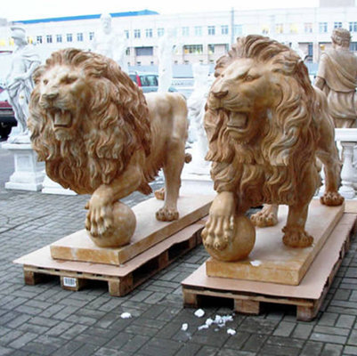 Garden decoration statues outdoor granite handcarved lions sculptures red colour stone lions