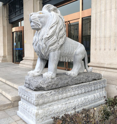 Garden decoration statues outdoor granite handcarved lions sculptures white colour stone lions