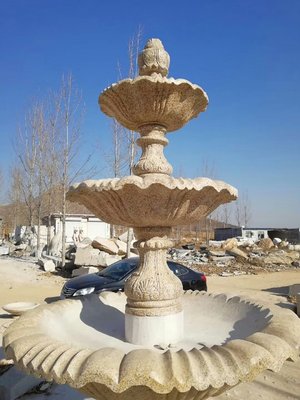 beige cream yellow marble stone landscape water fountain outdoor decorations