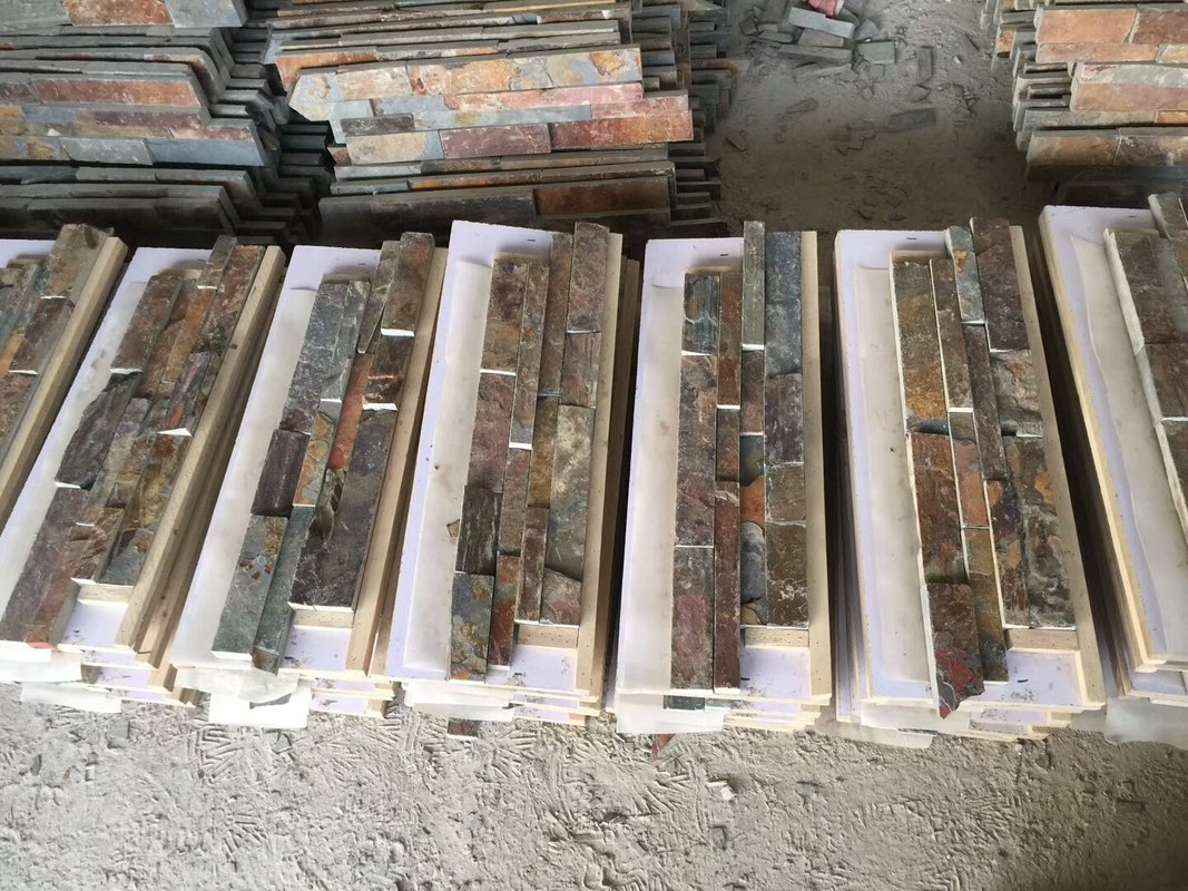 Rough surface Rusty slate cultured stone veneers stacked stone glued wall cladding tiles panels glued panles Z shape