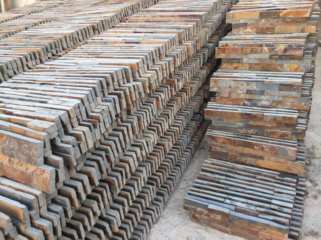 Rough surface Rusty slate cultured stone veneers stacked stone glued wall cladding tiles panels glued panles Z shape
