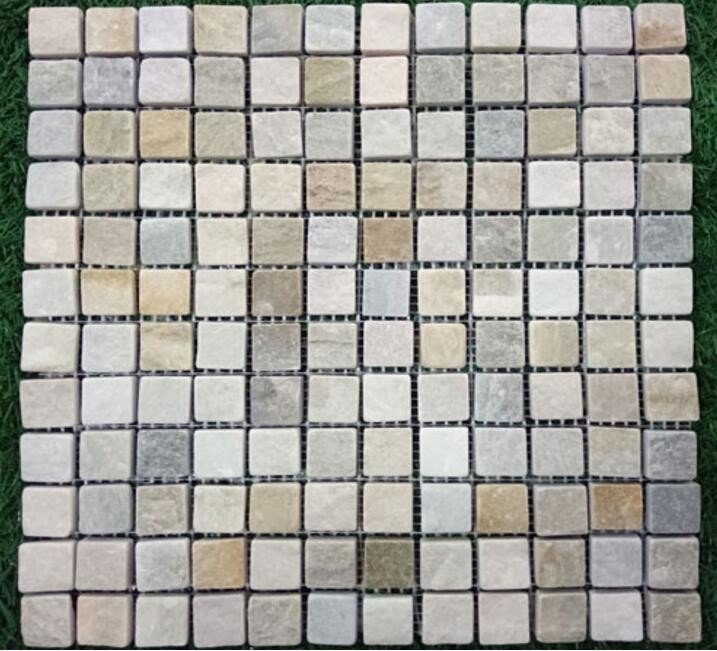 Natural beige yellow slate limestone floor and wall mosaic tiles paving stone mosaics sheets 305x305mm