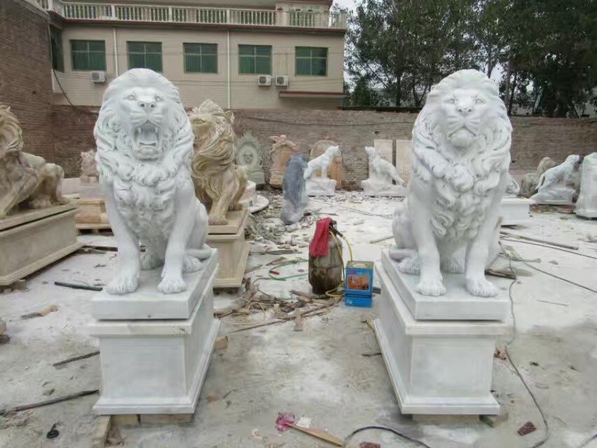 Garden decoration statues outdoor granite handcarved lions sculptures white lions beige lions