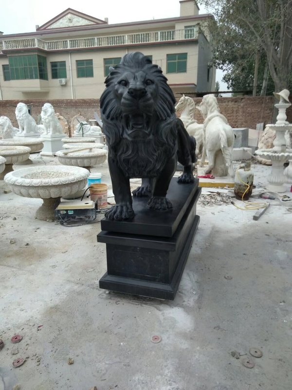 Garden decoration statues outdoor granite handcarved lions sculptures black colour stone lions
