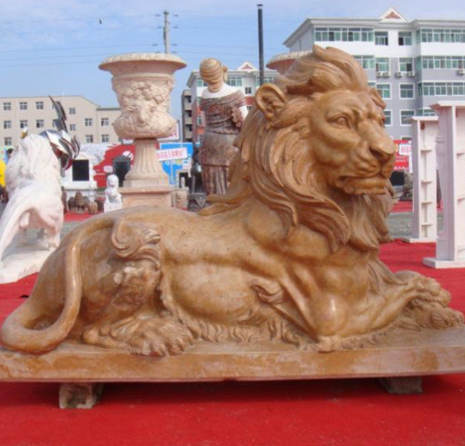 Garden decoration statues outdoor granite handcarved lions sculptures red colour stone lions