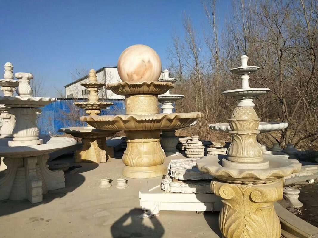 beige cream yellow marble stone landscape water fountain outdoor decorations