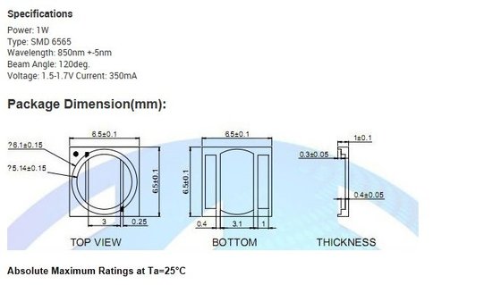 China medical LED ,Ceramic SMD6565 IR 1W Infrared 850nm High Power LED supplier