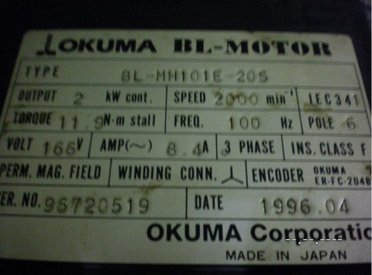 OKUMA servo motor BL-MH101E-20S/BL-MC200E/BL-MC100E-20SB,VAC-YMFC7.5/5.5R-052 VAC-D6 TS5270N6 ,BL-MC100E-20SBL-MC200E-20 supplier