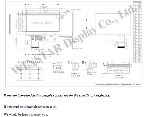 WINSTAR 320*240 TFT LCD WF35L ，320*240 TFT LCD WF35Q，480*272 TFT LCD WF43G supplier