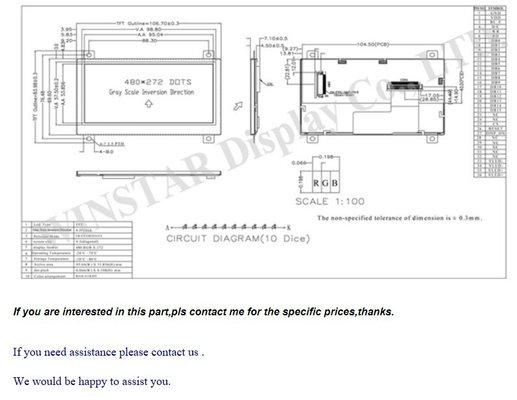WINSTAR 480*272 TFT LCD WF43H ，480*272 TFT LCD WF43Q ，320*240 TFT LCD WF57B supplier