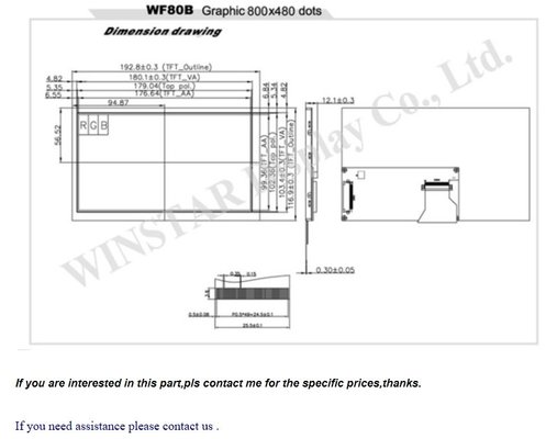 WINSTAR 800*480 TFT LCD WF70G ,800*480 TFT LCD WF70H ,800*480 TFT LCD WF80B supplier