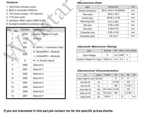 WINSTAR 16*2 OLED WEH001602B ,16*2 OLED WEH001602C,16x2 OLED WEH001602D supplier