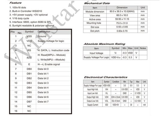 WINSTAR 100*8 OLED WEG010008A,100*16 OLED WEG010016A ,100*16 OLED WEG010016B supplier