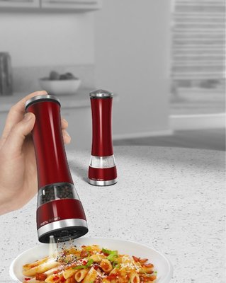 Electronic salt & pepper stainless steel mill set red