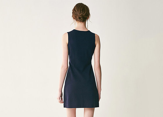 Elegant Summer Navy V Neck Womens Knitted Dresses Sleeveless slim fit knitwear