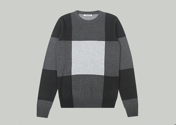Classic Plaid Men Knit Pullover Sweater Crew Neck Long Sleeves Top