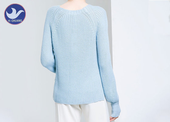 Raglan Sleeves Womens Knit Pullover Sweater Crew Neck Front Short Back Long Type