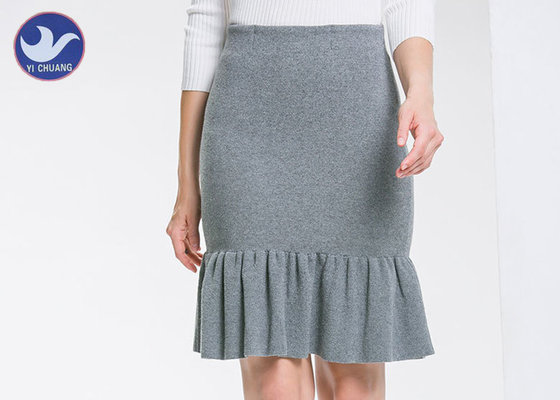 Cotton Frilled Hem Wrap Womens Knit Skirt / Lady Pencil Ruffle Skirt Knee Length