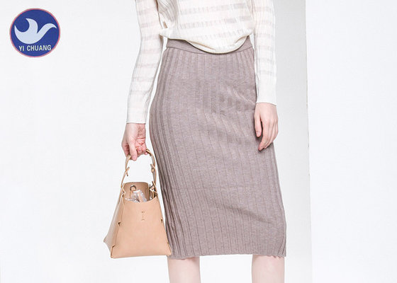 Rib Knitted Back Slit Womens Knit Skirt Pencil Fitted Back Opening Middle-Skirt